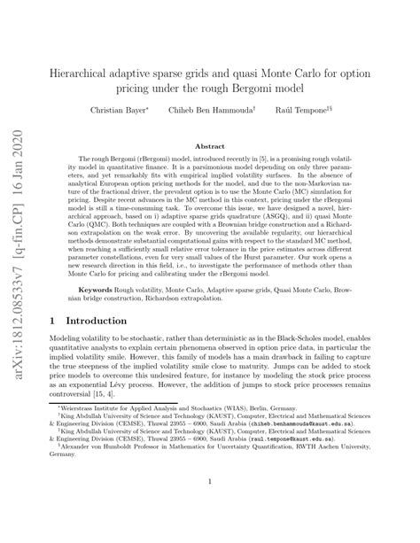 Pdf Hierarchical Adaptive Sparse Grids And Quasi Monte Carlo For Option Pricing Under The