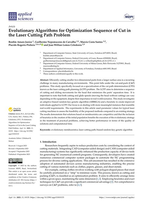 Pdf Evolutionary Algorithms For Optimization Sequence Of Cut In The