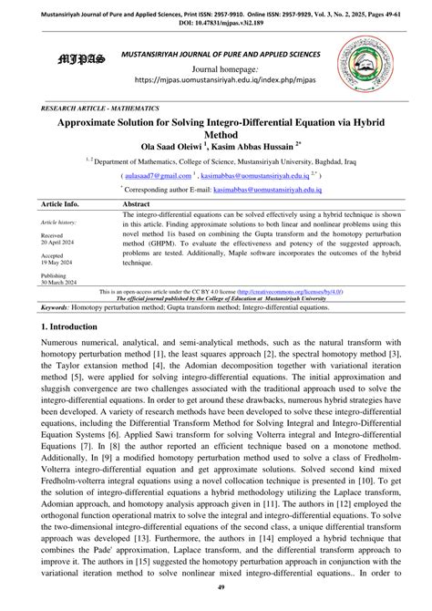 Pdf Integro Differential Equation Solving Using A Hybrid Method