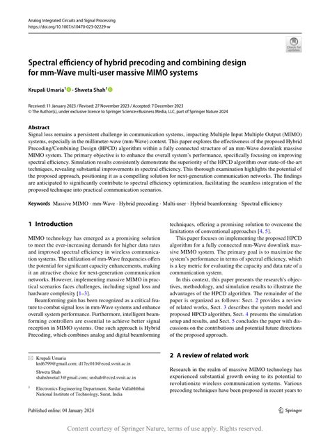 spectral efficiency of hybrid precoding and combining design for mm