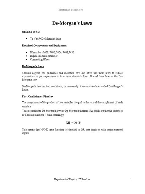 De Morgans Theorem Pdf Logic Gate Digital Electronics