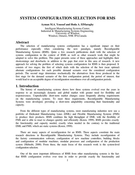 Pdf System Configuration Selection For Rms
