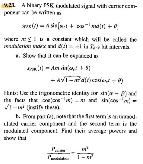 Solved 923 ﻿a Binary Psk Modulated Signal With Carrier