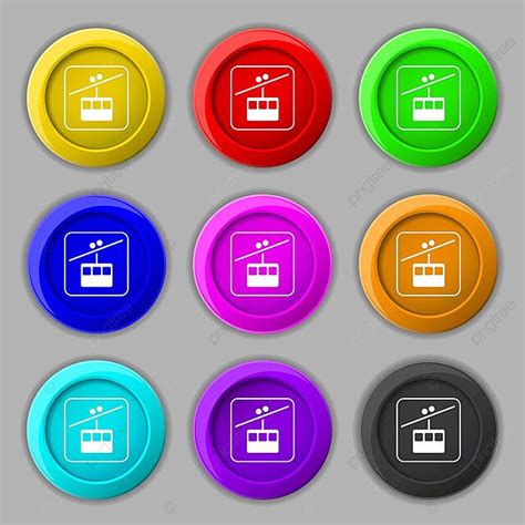 Vector Set Of Nine Colourful Round Buttons Featuring A Symbol For A