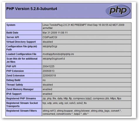 Crear un archivo phpinfo para ver módulos parámetros y versión de php