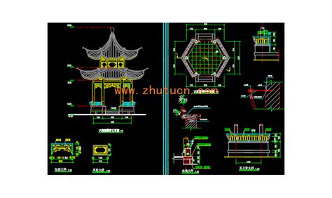 古建双层重檐六角亭建筑及结构全套cad施工图 亭子 花架 廊架 连廊 亭廊榭桥 花架廊架 园林景观图纸 图纸 筑图网