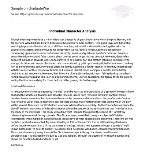 Individual Character Analysis Essay Example GraduateWay