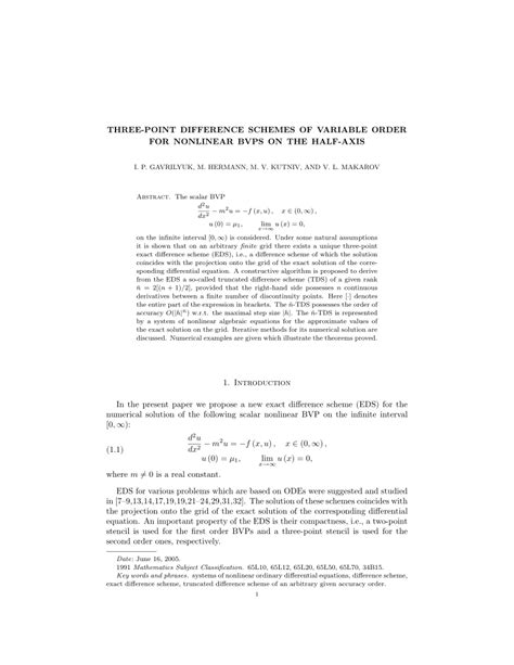 Pdf Three Point Difference Schemes Of Variable Order For Nonlinear Bvps On The Half Axis