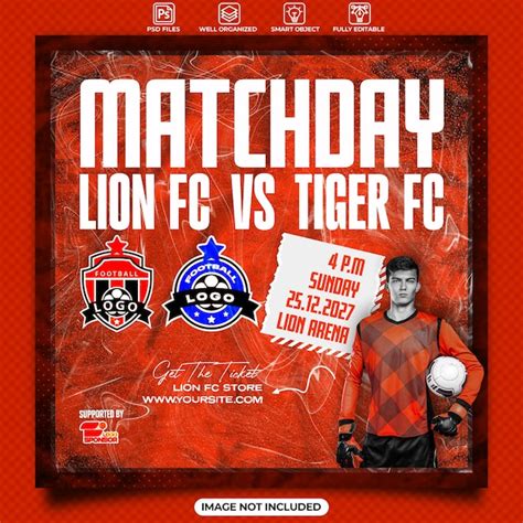 축구 Matchday 소셜 미디어 배너 또는 Instagram 게시물 템플릿 프리미엄 Psd 파일