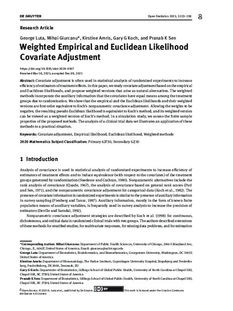 Pdf Weighted Empirical And Euclidean Likelihood Covariate Adjustment Mihai Giurcanu
