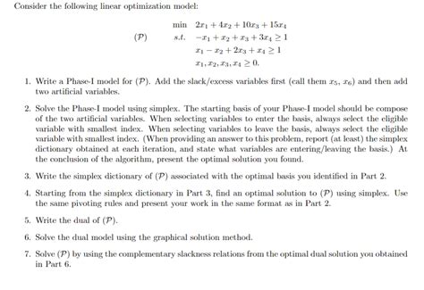 Solved Consider The Following Linear Optimization Model Min Chegg
