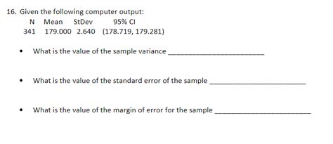 Given The Following Computer Output