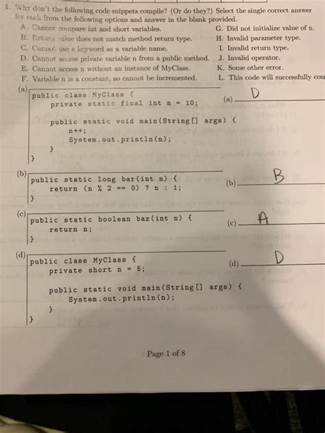 Solved Why Don T The Following Code Snippets Compile Or Chegg