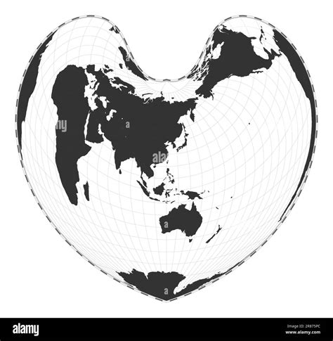Vector World Map Bonne Pseudoconical Equal Area Projection Plain