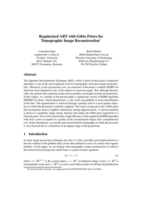 Pdf Regularized Art With Gibbs Priors For Tomographic Image Reconstruction