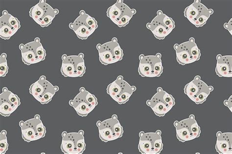 만화 귀여운 테디 베어얼굴의 매끄러운 패턴은 어두운 갈색 배경에 스티커와 같은 거친 뺨과 흰색 윤곽얼굴 직물 보육 벽지 인쇄용