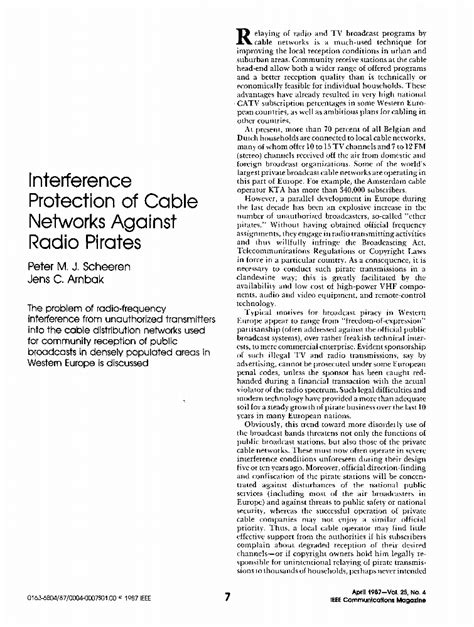 Interference Protection Of Cable Networks Against Radio Pirates Ieee Journals And Magazine