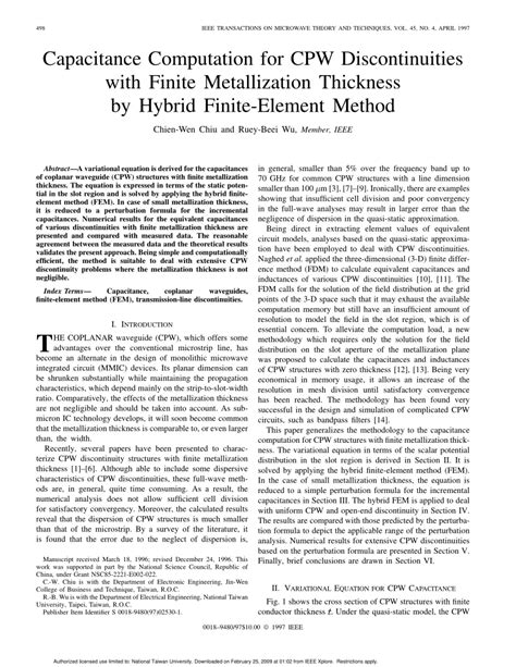 Pdf Capacitance Computation For Cpw Discontinuities With Finite Metallization Thickness By
