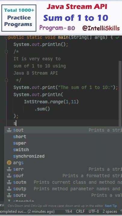 Program 80 Java 8 Features Sum Of 1 To 10 Using Stream Api Shorts Java Coding