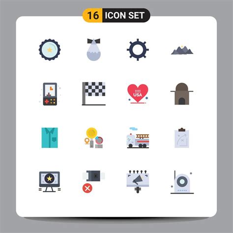 Mobile Interface Flat Color Set Of 16 Pictograms Of Fun Scene Cog