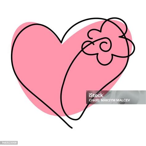 한 줄에 꽃이 그려진 귀여운 하트 사랑 보살핌 행복의 상징 웹 디자인과 엽서에 대한 마음 흰색 배경에 분리된 벡터 그림입니다 공휴일에 대한 스톡 벡터 아트 및 기타 이미지