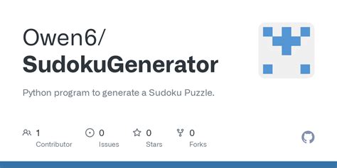 Github Owen6sudokugenerator Python Program To Generate A Sudoku Puzzle