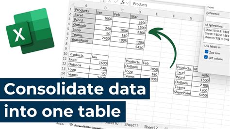Microsoft Excel Consolidate Data Tables Youtube