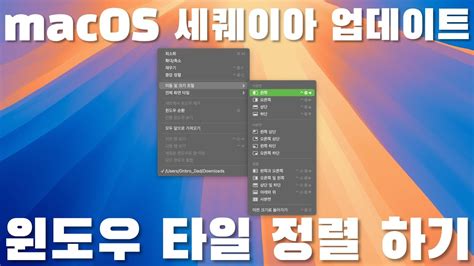 맥 컴퓨터 세쿼이아 업데이트 윈도우 정렬 하기 윈도우 타일 정렬 Youtube