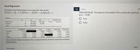 solved excel regression consider the following excel output