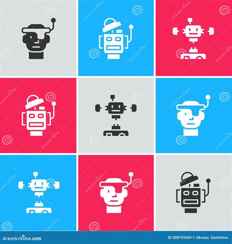 set smart glasses robot and disassembled robot icon vector stock