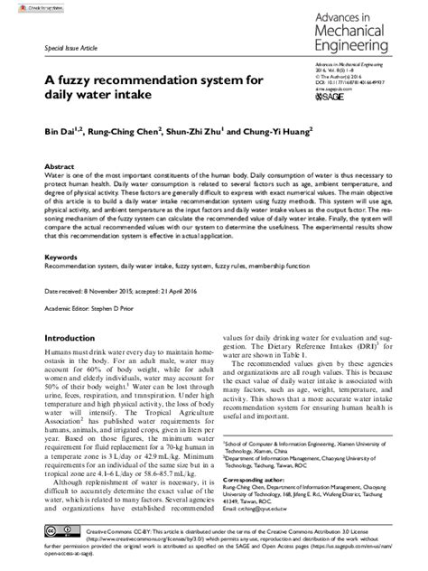 Pdf A Fuzzy Recommendation System For Daily Water Intake