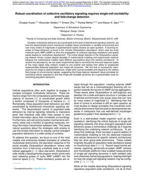 Pdf Robust Coordination Of Collective Oscillatory Signaling Requires