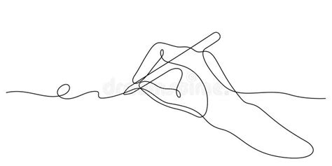 Pen In Hand Writing One Line Drawing Continuous Stock Vector
