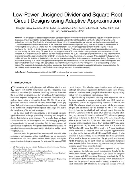 Pdf Adaptive Approximation In Arithmetic Circuits A Low Power Unsigned Divider Design