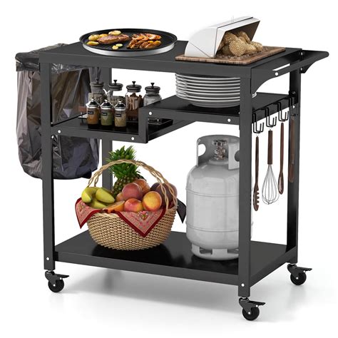 Costway Rolling Bbq Prep Station Grill Cart With Pizza Oven Stand