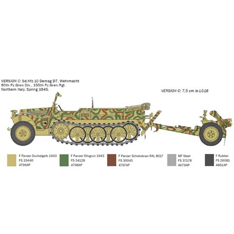Italeri Sd Kfz 10 Demag D7 With 75cm Lelg 18 And Crew Military Model