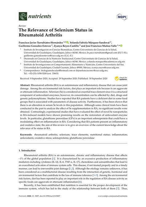 Pdf The Relevance Of Selenium Status In Rheumatoid Arthritis