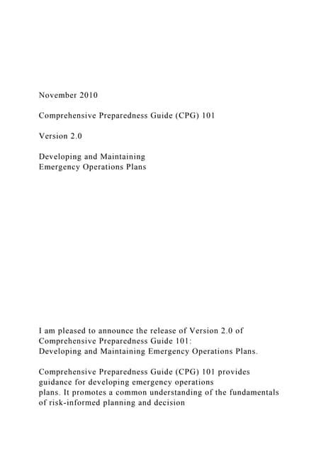 November 2010 Comprehensive Preparedness Guide Cpg 101docx