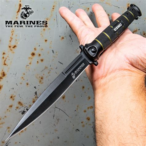 Usmc Colossal Blackout Stiletto Large Assisted Opening Pocket Knife Officially Licensed