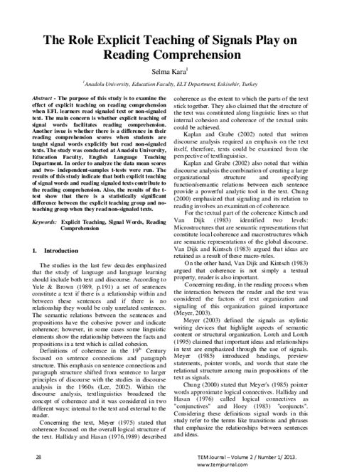 Pdf The Role Explicit Teaching Of Signals Play On Reading Comprehension