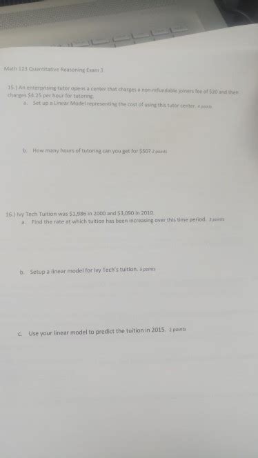 Solved Math 123 Quantitative Reasoning Esam 3 15 An