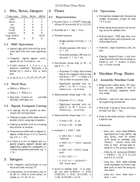 Final Summary Introduction To Computer Systems 15 213 Final Cheat Sheet 1 Bits Bytes