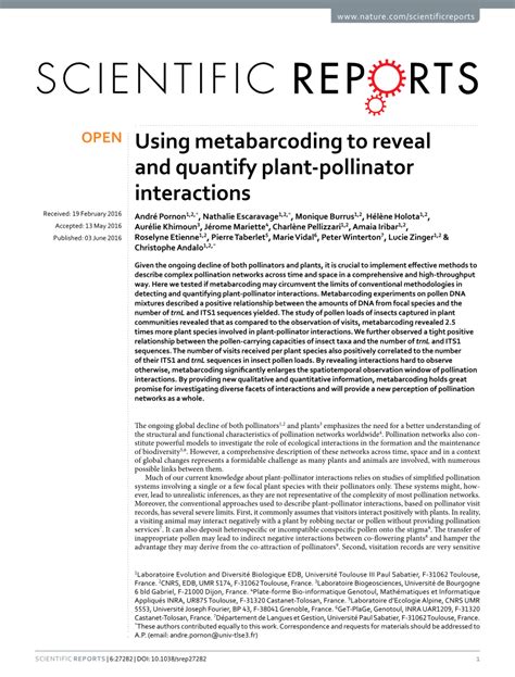 Pdf Using Metabarcoding To Reveal And Quantify Plant Pollinator Interactions