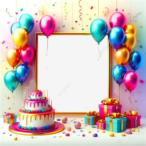 케이크 풍선 선물 상자가 있는 3d 생일 프레임 파티 생일 생일 파티 Png 일러스트 및 이미지 에 대한 무료 다운로드 Pngtree