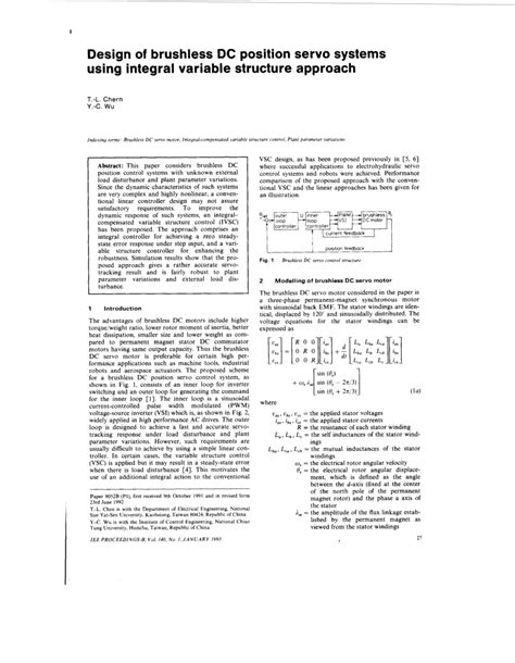 Pdf Design Of Brushless Dc Position Servo Systems Using Integral