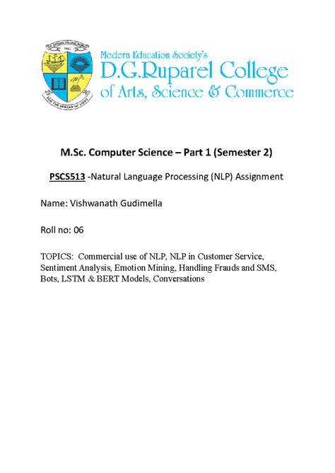 Nlp Assignment 06 Natural Language Processing M Computer Science Part 1 Semester 2
