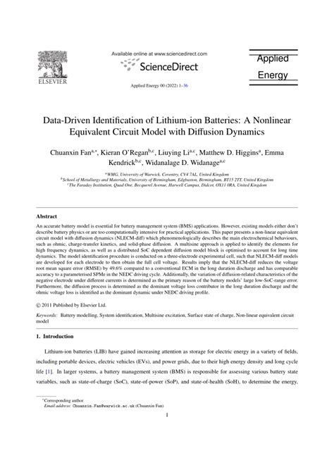 Pdf Data Driven Identification Of Lithium Ion Batteries A Nonlinear