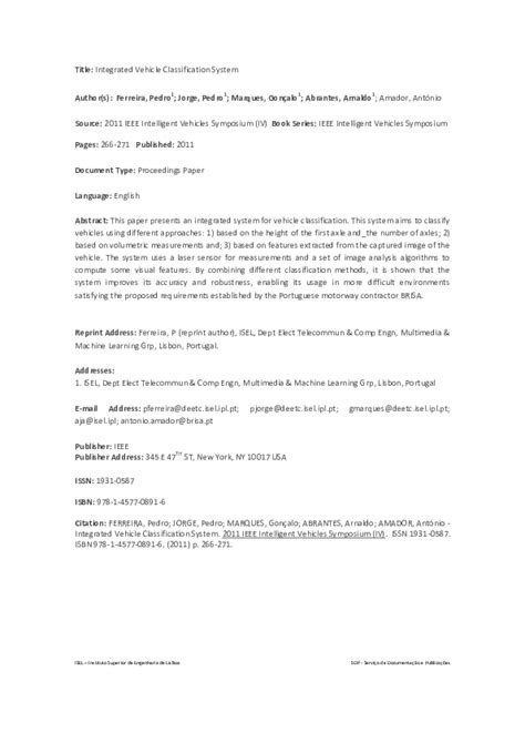 Pdf Integrated Vehicle Classification System