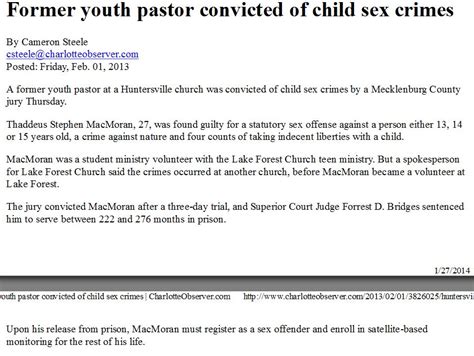 Former Youth Pastor Convicted Of Sex Crimes Religions Cell