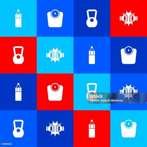 세트 펀칭 가방 욕실 비늘 케틀벨과 권투 장갑 아이콘 벡터 건강한 생활방식에 대한 스톡 벡터 아트 및 기타 이미지 건강한 생활방식 경쟁 권투 글러브 Istock